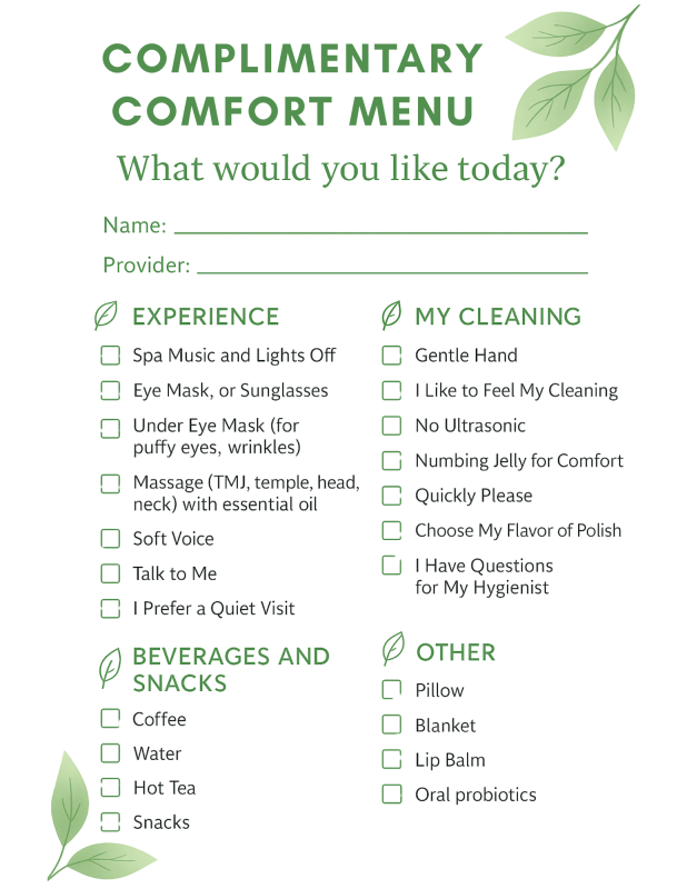 Comfort Menu at Dentopia Dental in Tucson | Luxury Dental Experience